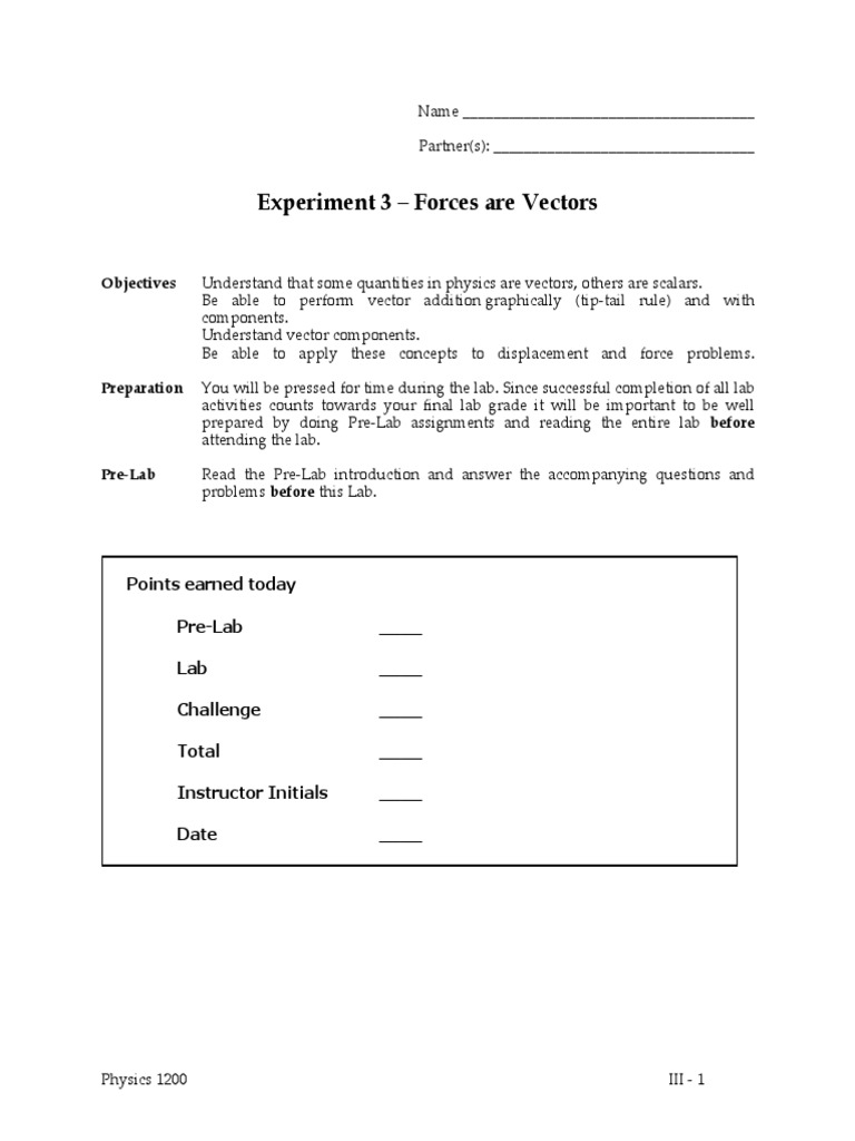 Experiment 3 - Forces Are Vectors: Objectives | PDF | Euclidean Vector ...