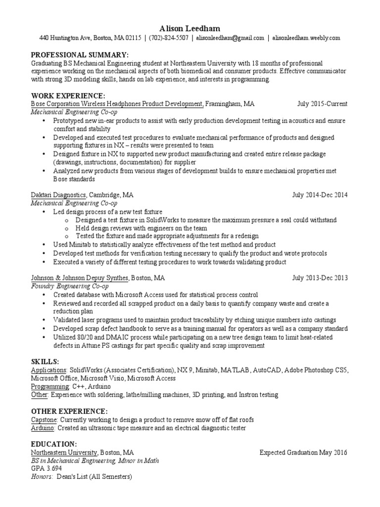 Leedham Alison Resume | PDF | Mechanical Engineering | Production And ...