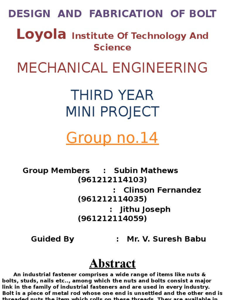 Design and Fabrication of Bolts (Full) | PDF | Screw | Heat Treating