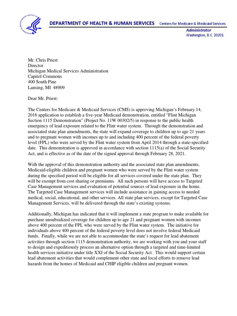 Flint Michigan Medicaid Demonstration Approval | PDF | Medicaid ...