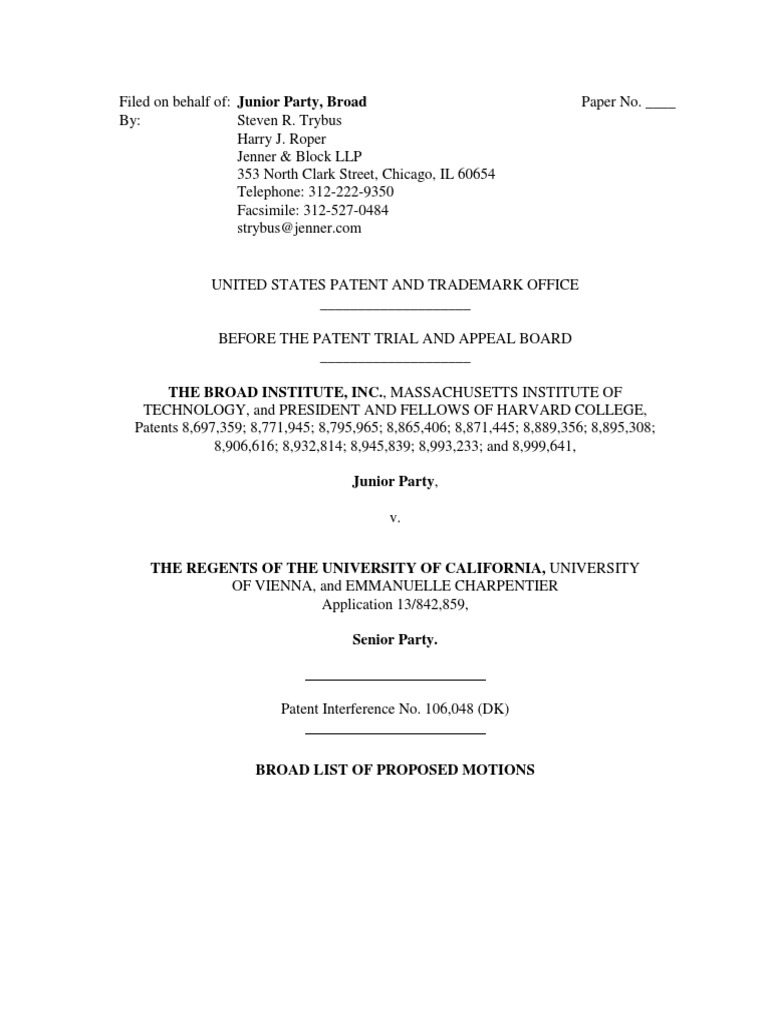 The Broad Institute, Inc., Massachusetts Institute of | PDF | Crispr | Rna