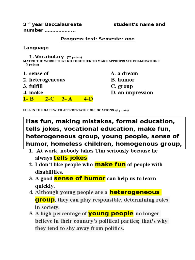 2nd Year Bac Progress Test | PDF | Languages