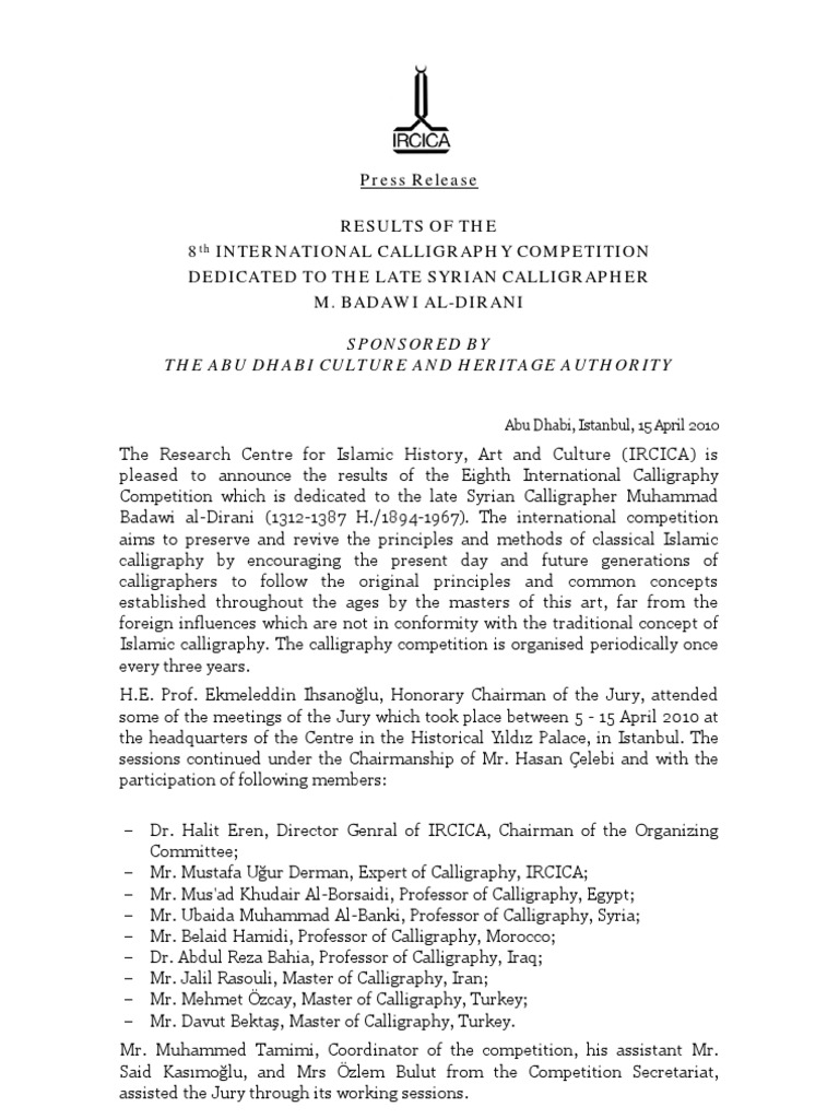 RESULTS OF THE 8TH INTERNATIONAL CALLIGRAPHY COMPETITION (English ...