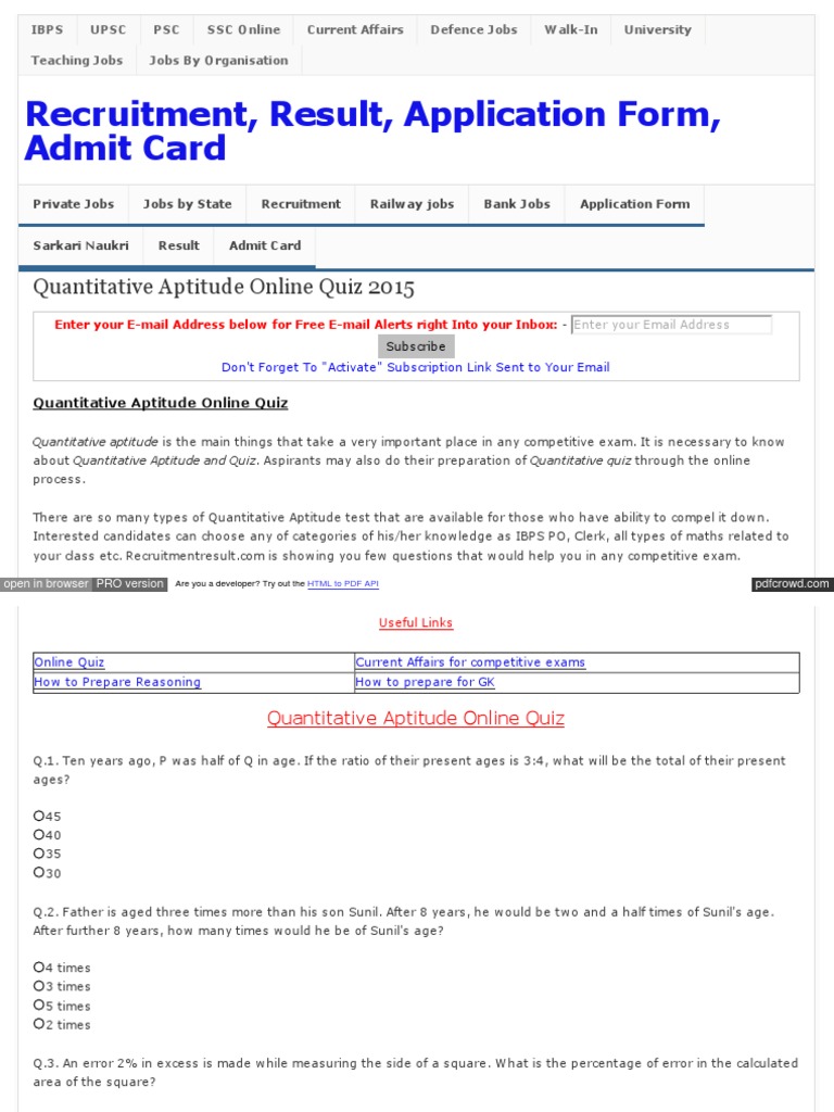 Recruitment, Result, Application Form, Admit Card: Quantitative ...
