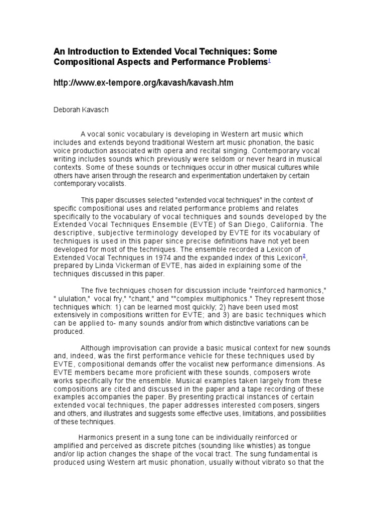 An Introduction To Extended Vocal Techniques | PDF | Singing | Pitch ...