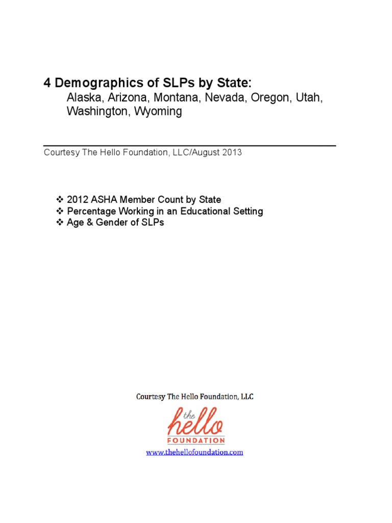 SLP Demographics by State 2012 | PDF | Speech Language Pathology | Woman