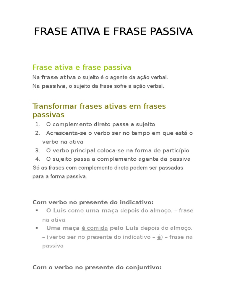 Frase Ativa e Frase Passiva | PDF | Artes Linguísticas e Disciplina