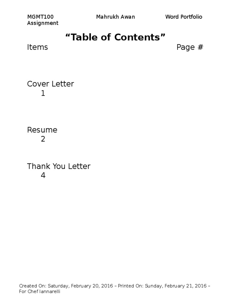 MGMT100 Word Portfolio by Mahrukh Awan | PDF