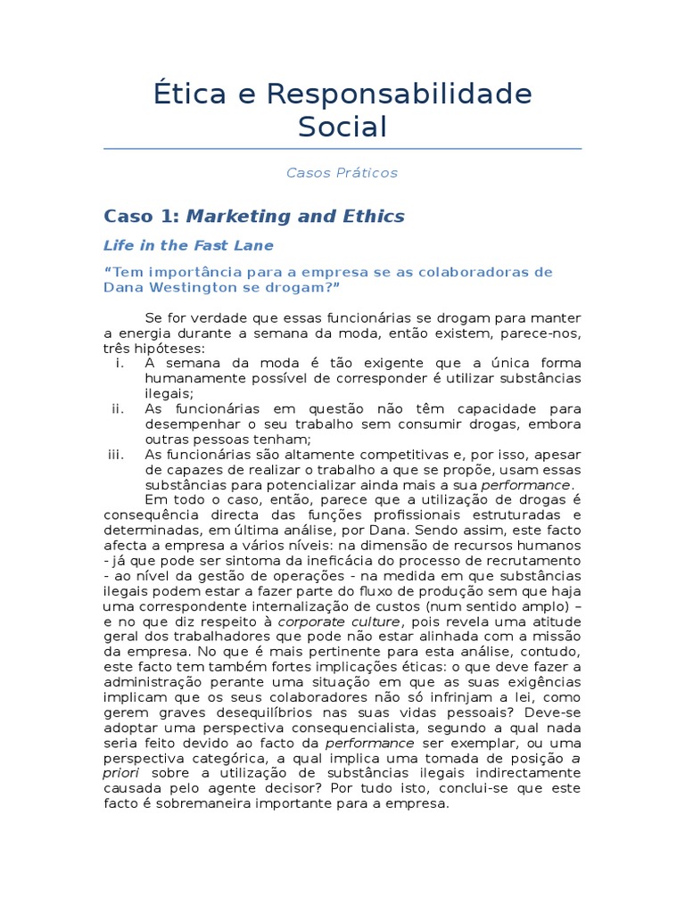 Ética e Responsabilidade Social - Casos Práticos | PDF | Marketing ...