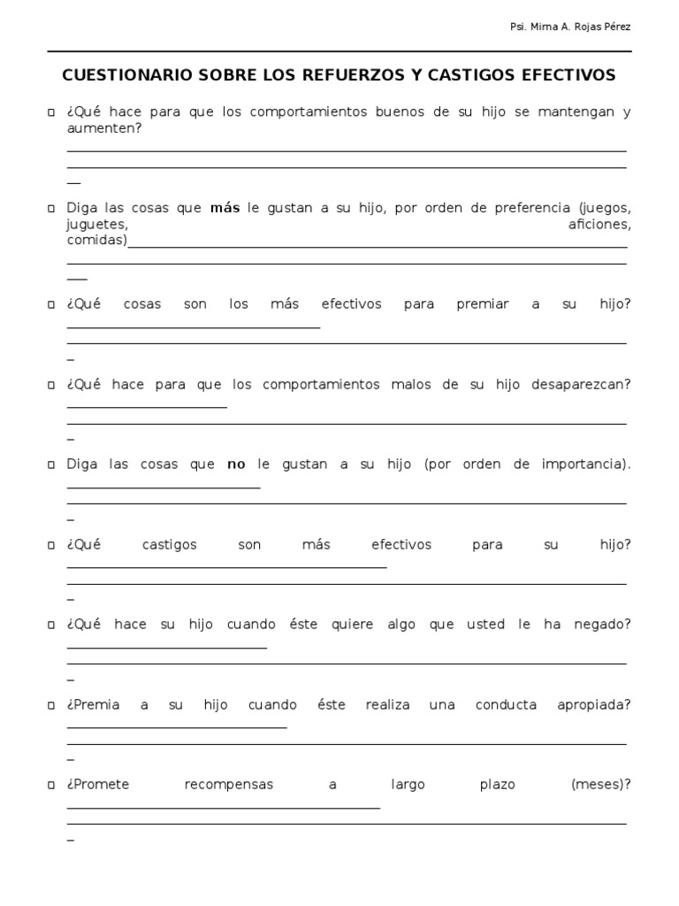 Cuestionario Sobre Los Refuerzos y Castigos Efectivos | PDF