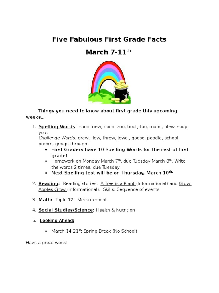Five Fabulous First Grade Facts March 7-11: Things You Need To Know ...