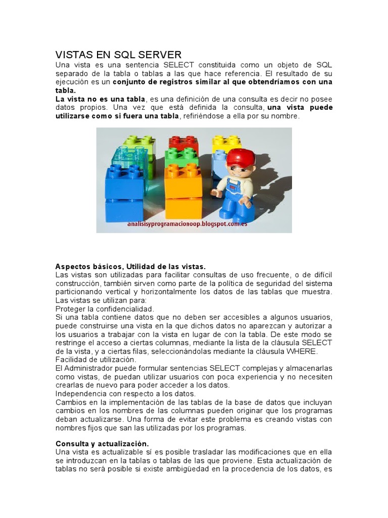 Vistas en SQL Server | PDF | Tabla (base de datos) | Servidor SQL de ...