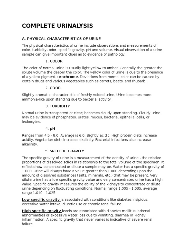 Complete Urinalysis: A. Physical Characteristics of Urine | PDF | Urine ...