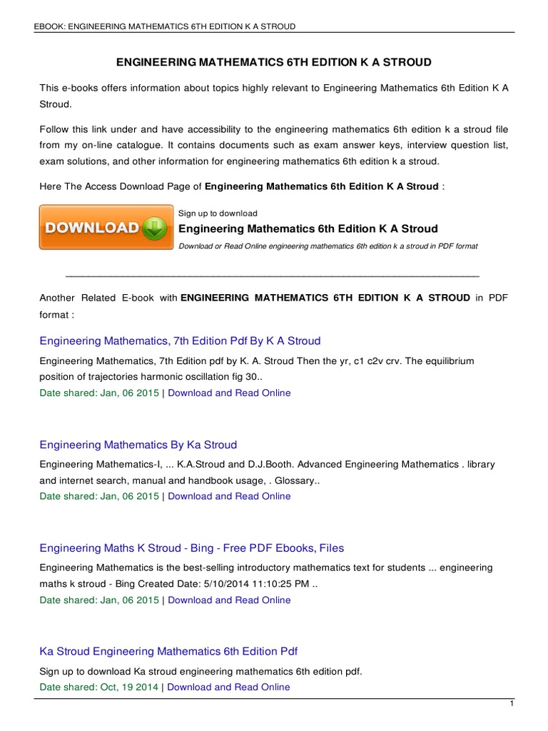 Engineering Mathematics 6th Edition K A Stroud | PDF