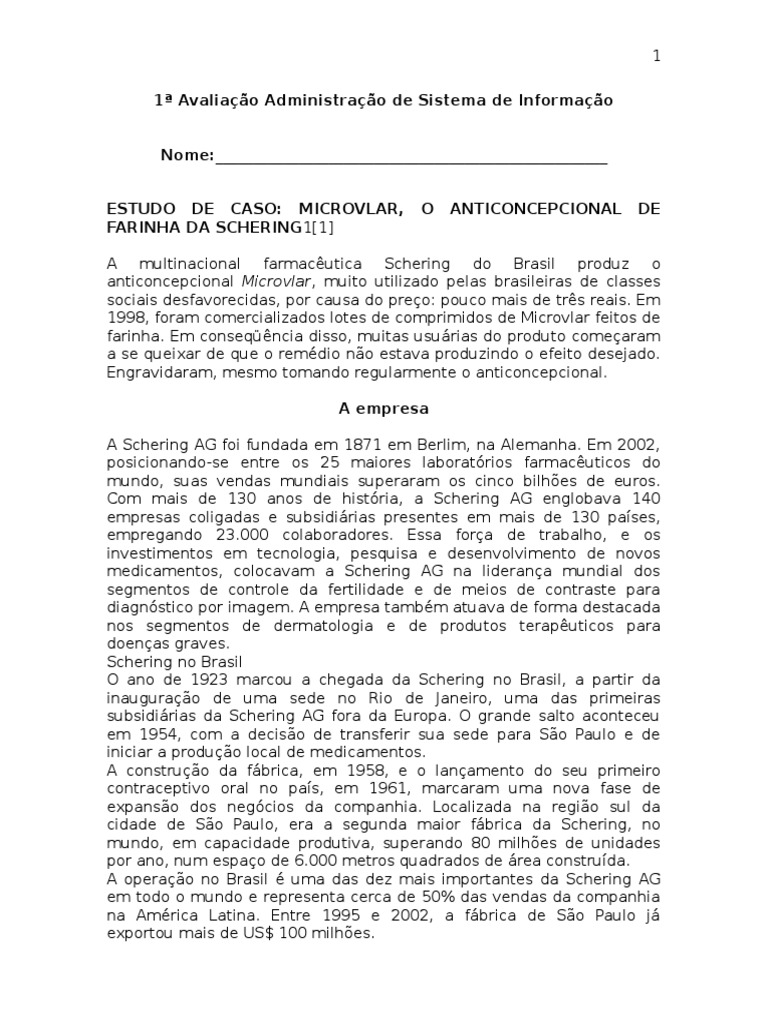 Estudo de Caso Microvlar | Anticoncepcionais | Indústria Farmacêutica