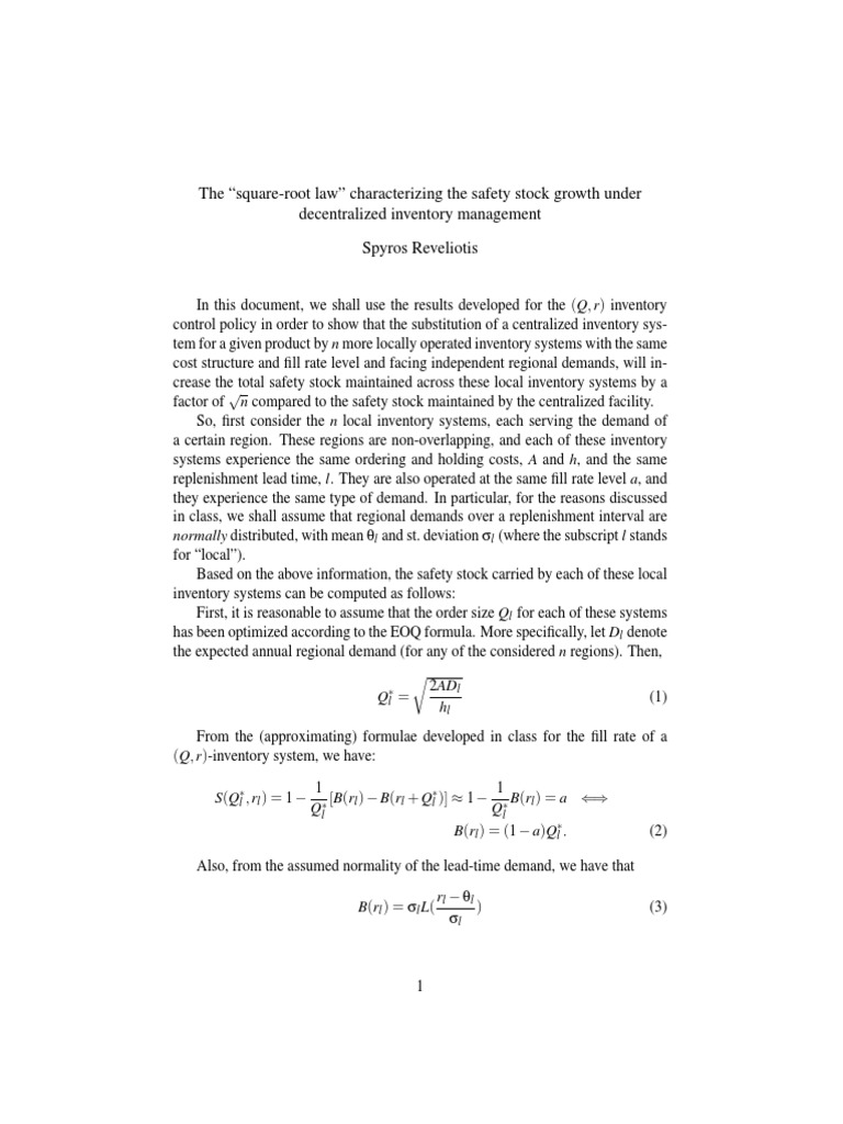 Square Root Law | Inventory | Normal Distribution