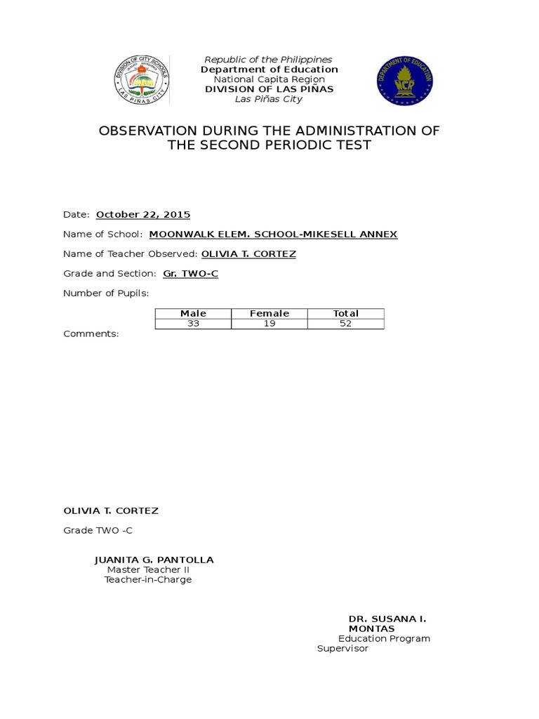 Observation During The Administration of The Second Periodic Test | PDF