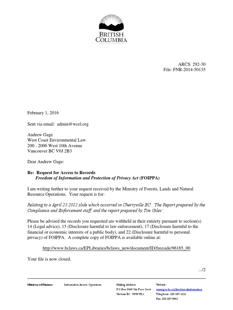 FOI Request Response Letter | PDF | Privacy | Justice