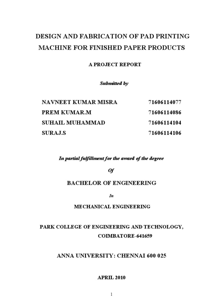 Desisgn and Fabrication of Pad Printing Machine For Finished Paper ...