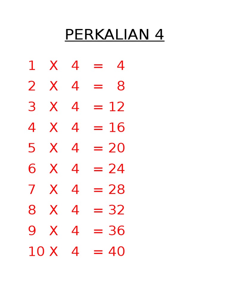 Perkalian 4 | PDF