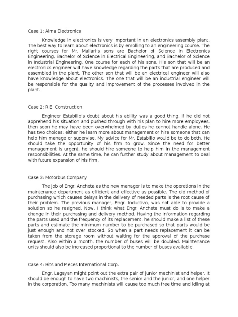 Case 1 - 9 Engineering Management by Roberto Medina | PDF | Engineer ...