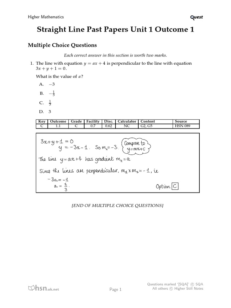 Straight Line Past Papers Unit 1 Outcome 1 Answers | Download Free PDF ...