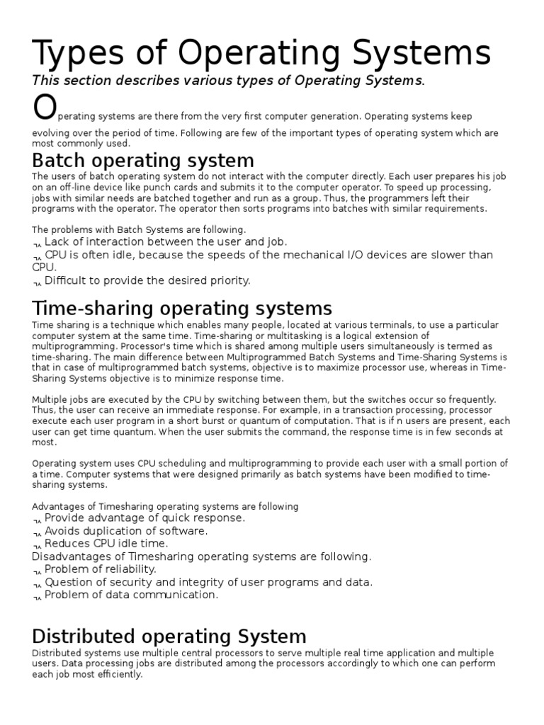 Types Of Operating Systems