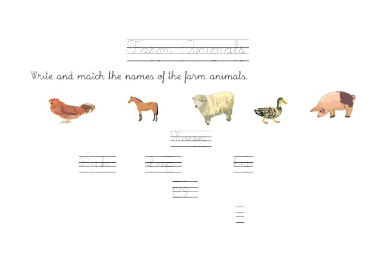 Farm Animal Names Matching Game | PDF