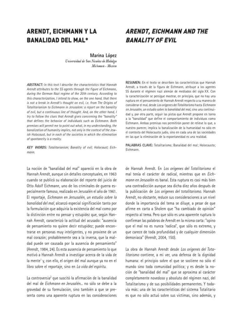 Sobre La Banalidad Del Mal | PDF | Hannah Arendt | Filosofía