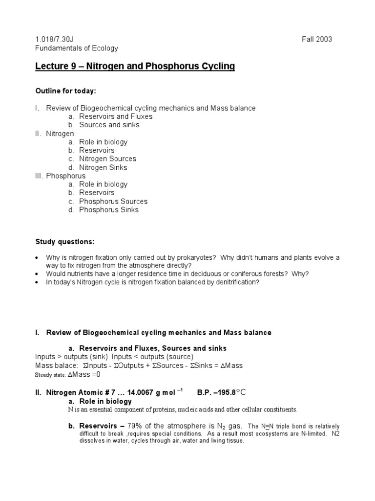 Fundamental of Ecology Lec09 Nitrogen and Phosporus Cycles Hand2003 ...