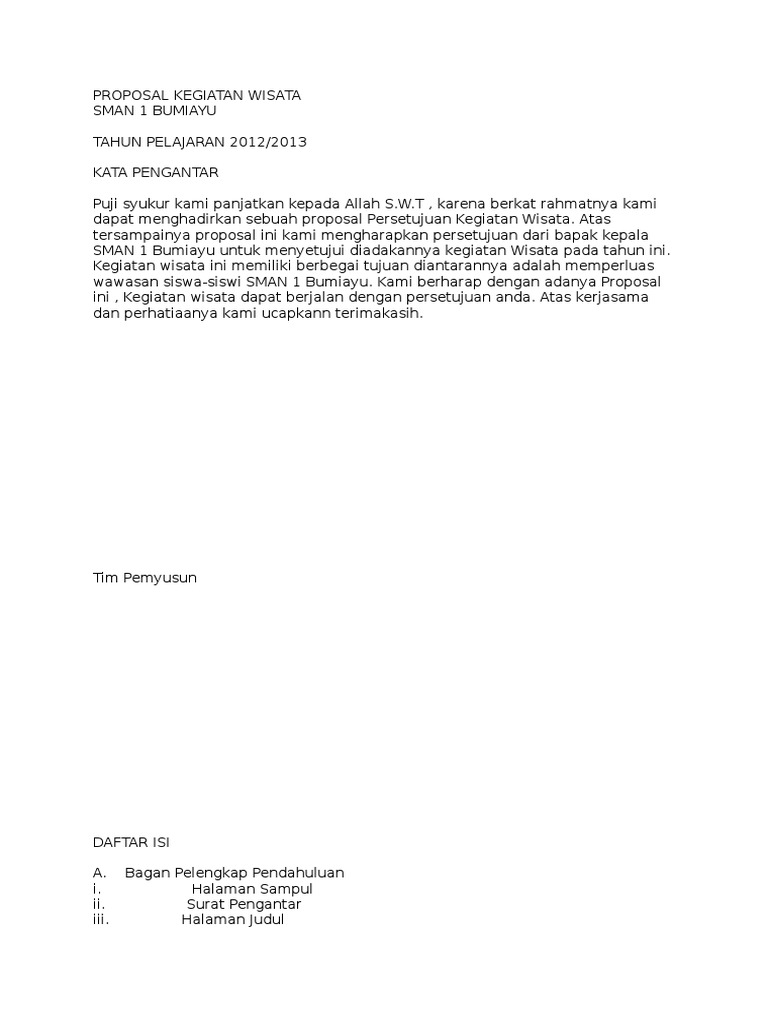 Contoh Proposal Kegiatan Wisata | PDF | Karier & Perkembangan | Perjalanan