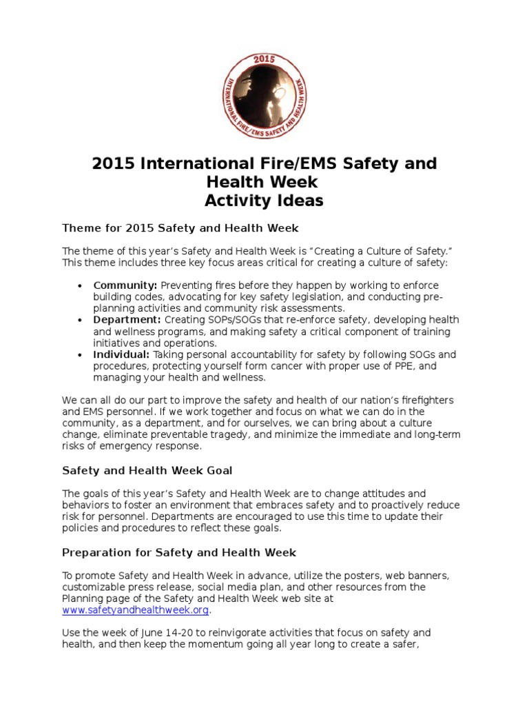 2015 International Fire/EMS Safety and Health Week Activity Ideas | PDF ...