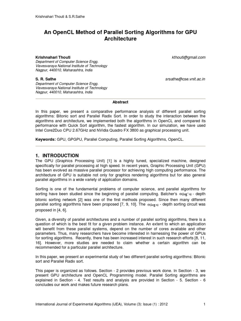 An OpenCL Method of Parallel Sorting Algorithms For GPU Architecture | PDF | Parallel Computing ...