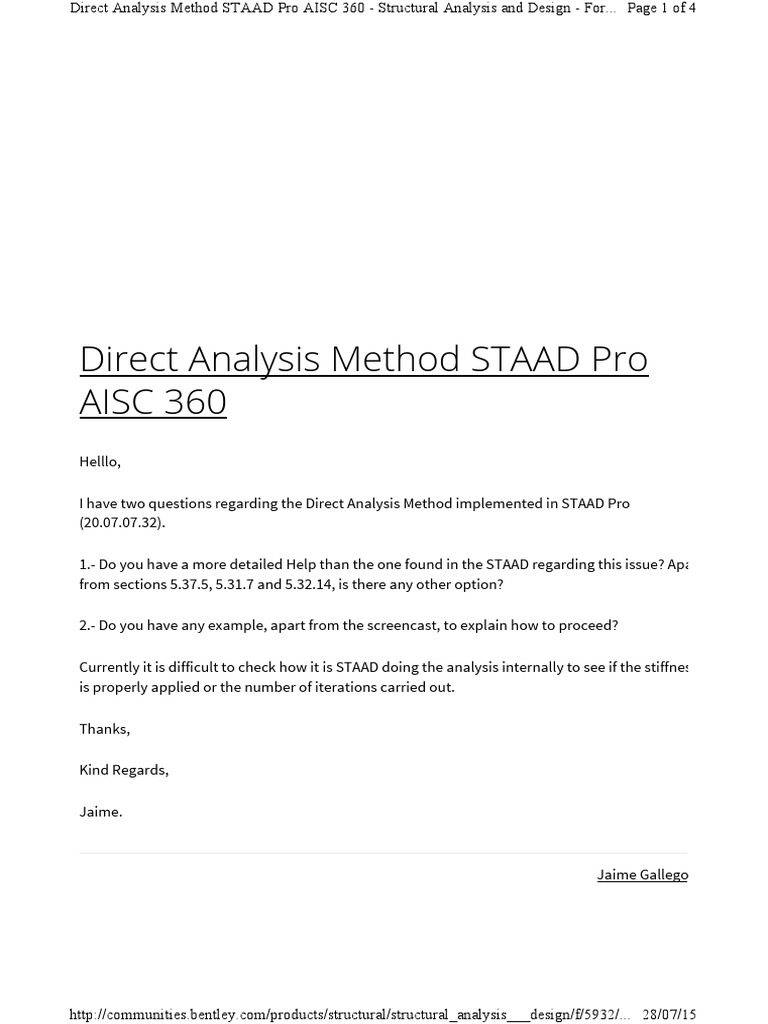 Stability Analysis - Direct Analysis Method - Staad Pro AISC 360 | PDF ...