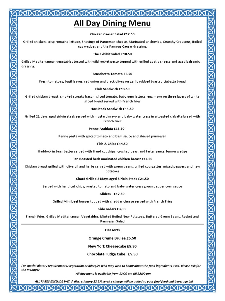 All Day Dining Menu Offerings | PDF | Cooking, Food & Wine
