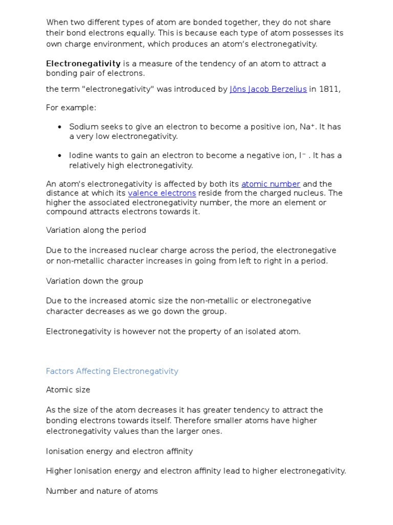 Electronegativity and Its Applications | PDF | Chemical Polarity | Ion