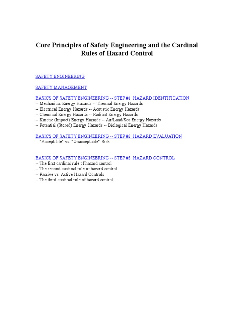 Core Principles of Safety Engineering and The Cardinal Rules of Hazard ...