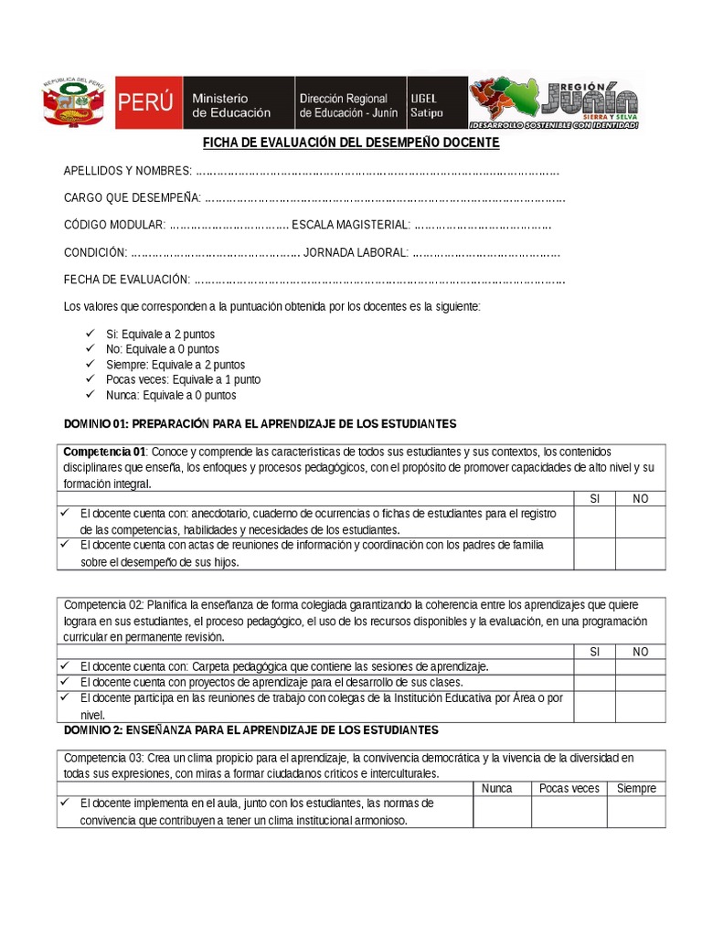 Ficha de Desempeño Docente | PDF | Evaluación | Aprendizaje