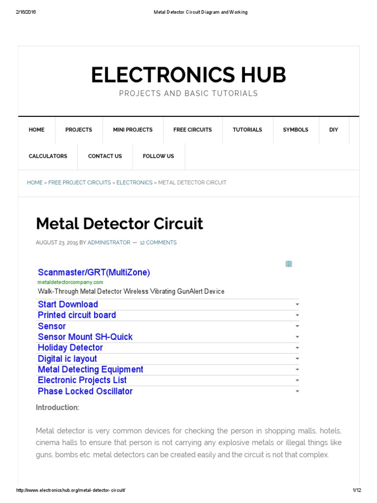 Metal Detector Circuit Diagram and Working | PDF | Inductor | Detector ...