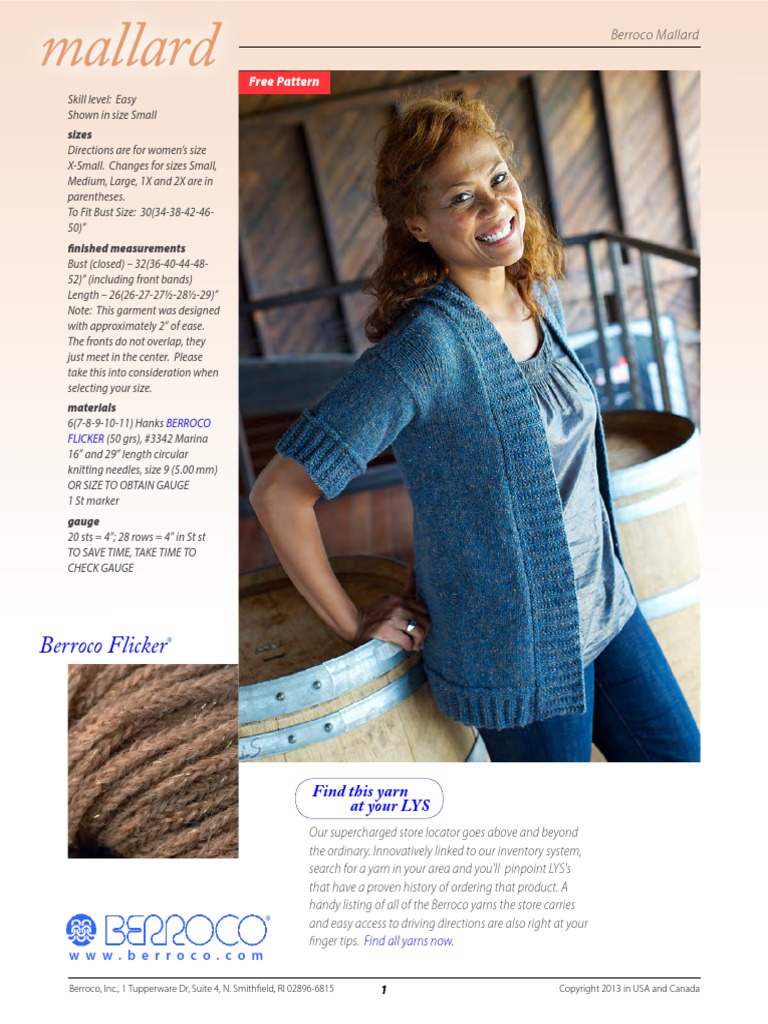 Berroco FreePattern Mallard | PDF | Knitting | Crochet