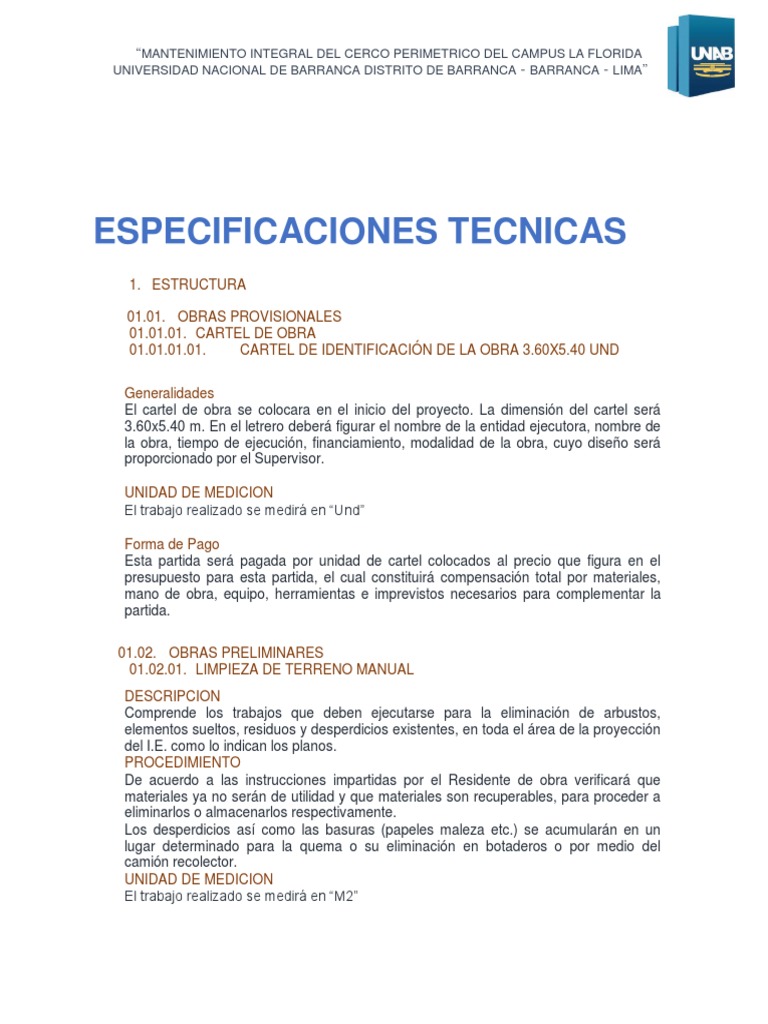 ESPECIFICACIONES TECNICAS.pdf | Hormigón | Fundación (Ingeniería)