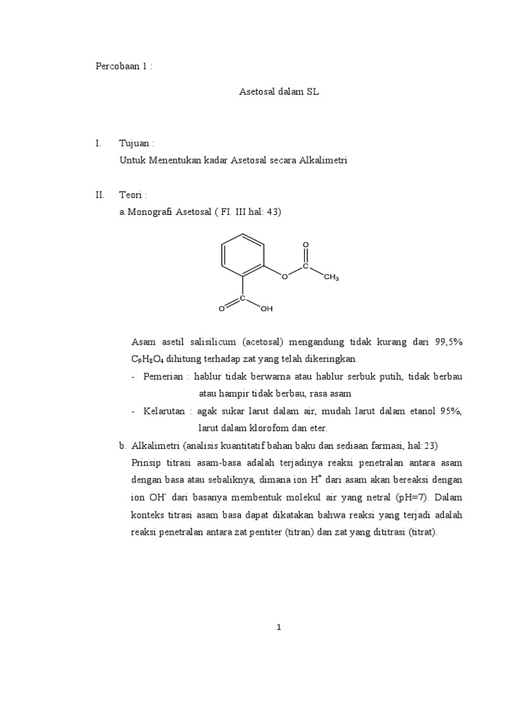 Asetosal Dalam SL | PDF