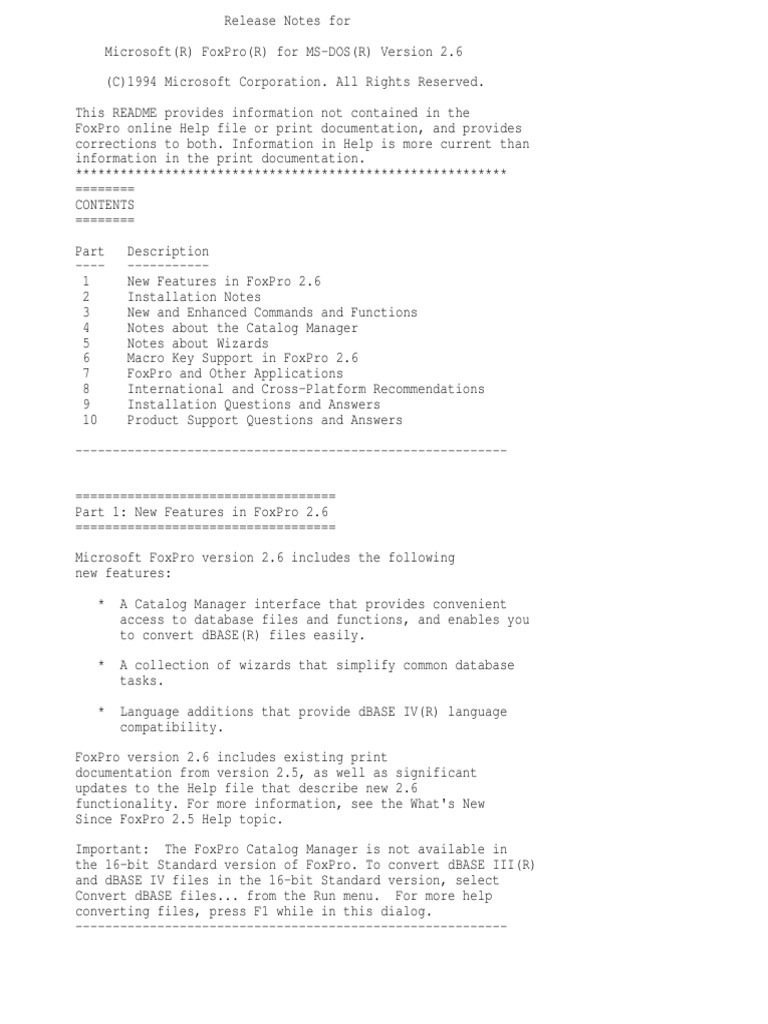Foxpro 2.6 Readme | PDF | Installation (Computer Programs) | Command Line Interface