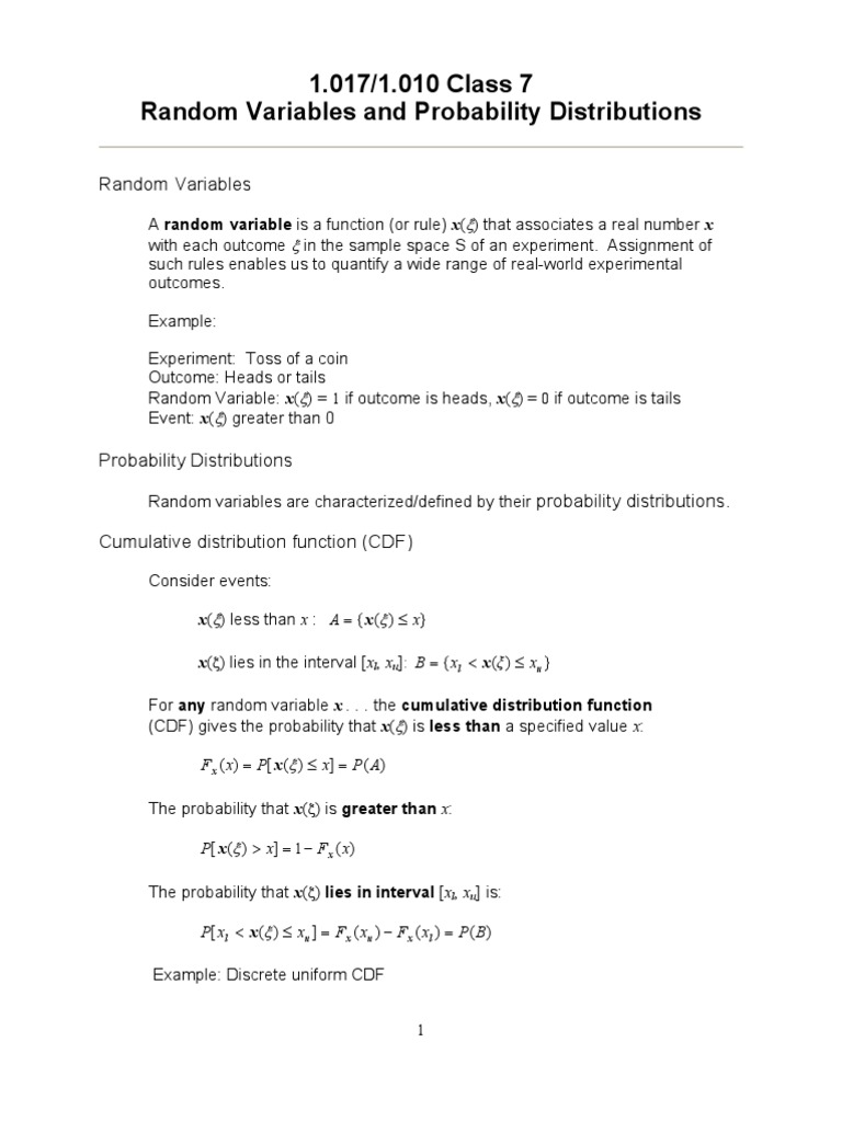 1.017/1.010 Class 7 Random Variables and Probability Distributions ...