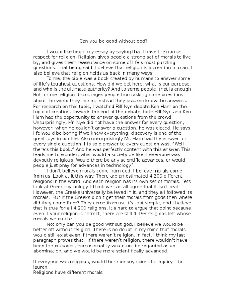 Can Morals Exist Without Religion | PDF | God | Greek Mythology