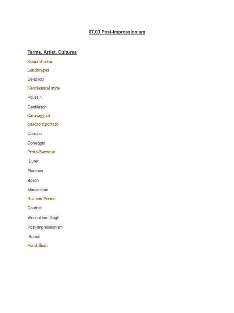 Post-Impressionism: Key Artists & Terms | PDF