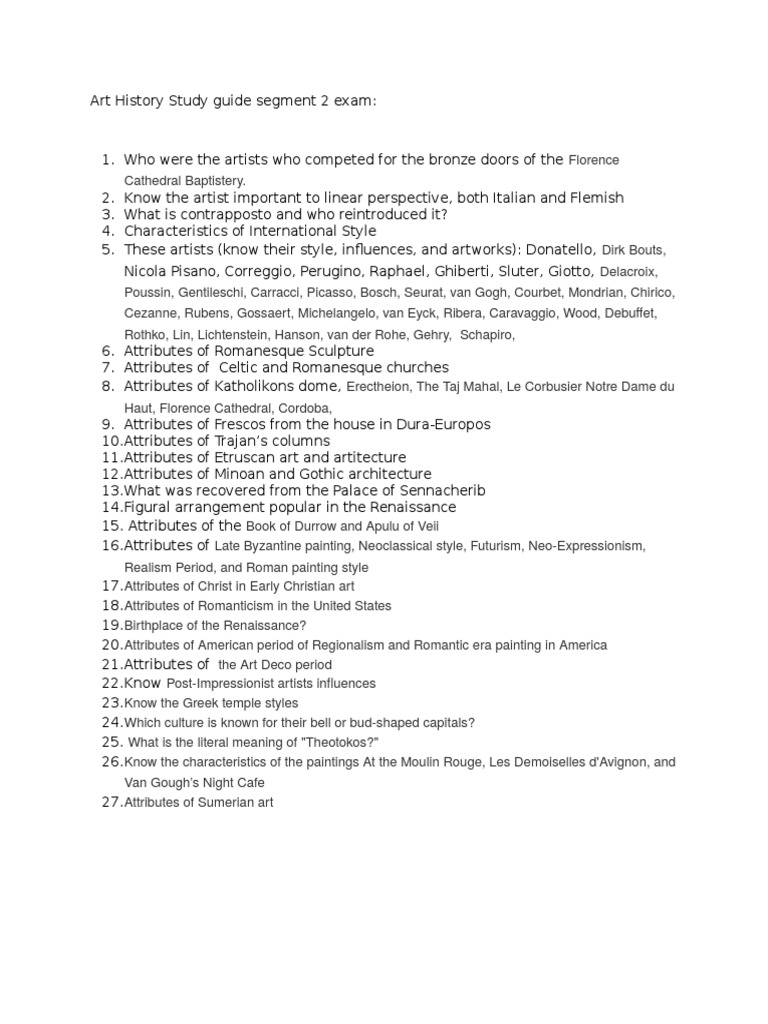 Art History Study Guide Segment 2 Exam | PDF
