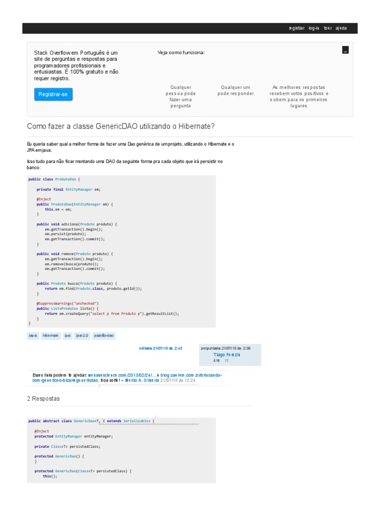 Java - Como Fazer A Classe GenericDAO Utilizando o Hibernate - Stack Overflow em Português | PDF ...
