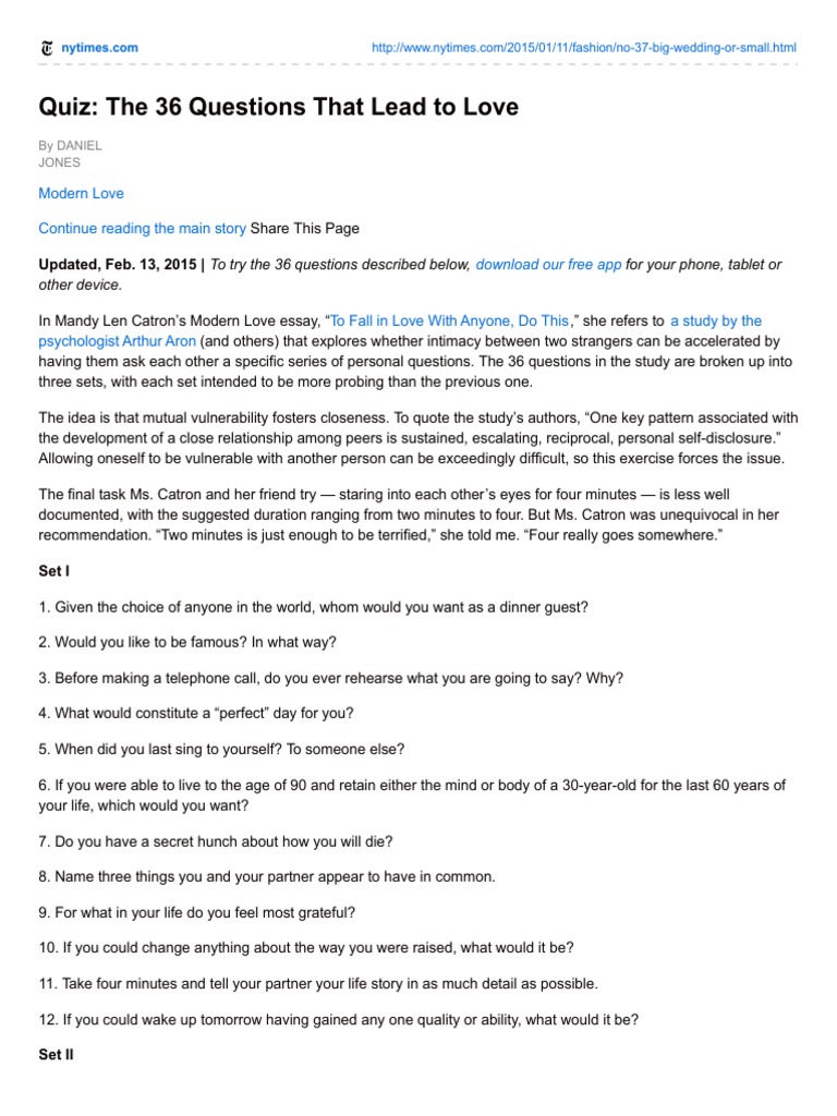 36 Questions That Lead To Love | PDF