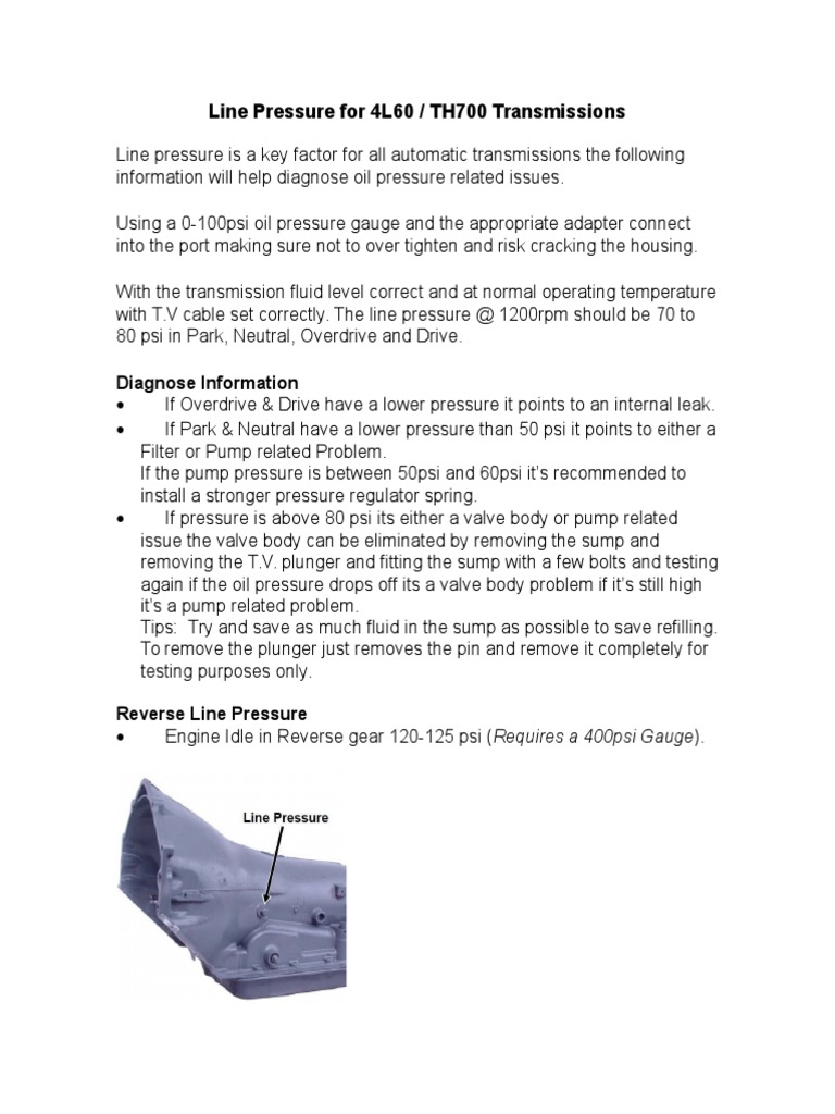 4L60E Transmission Line Pressure Guide | PDF | Automatic Transmission ...